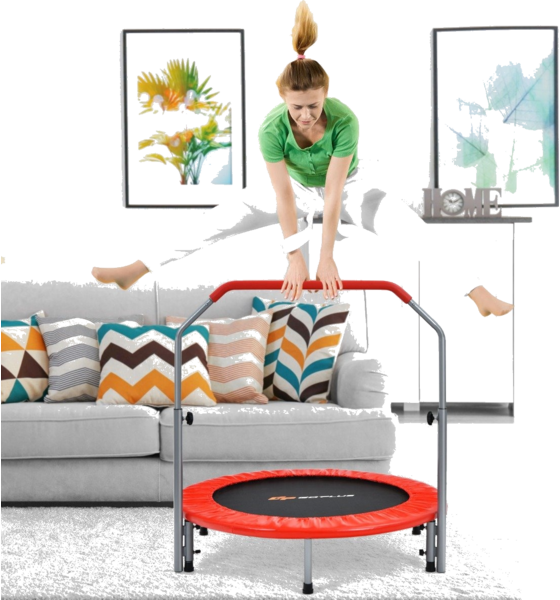 B2X Ø101 Cm Folding Mini Trampoline With Height-adjustable Handle ...