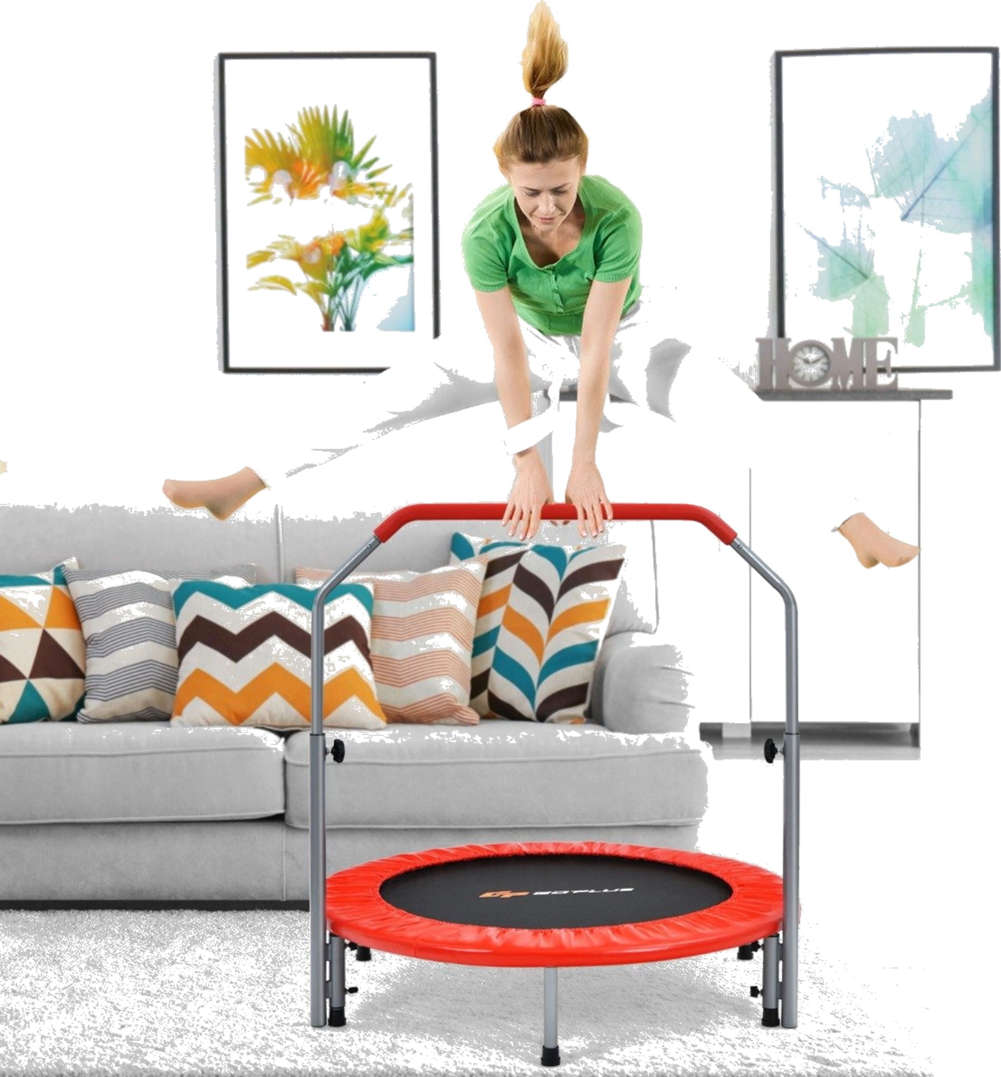 B2X Ø101 Cm Folding Mini Trampoline With Height-adjustable Handle ...